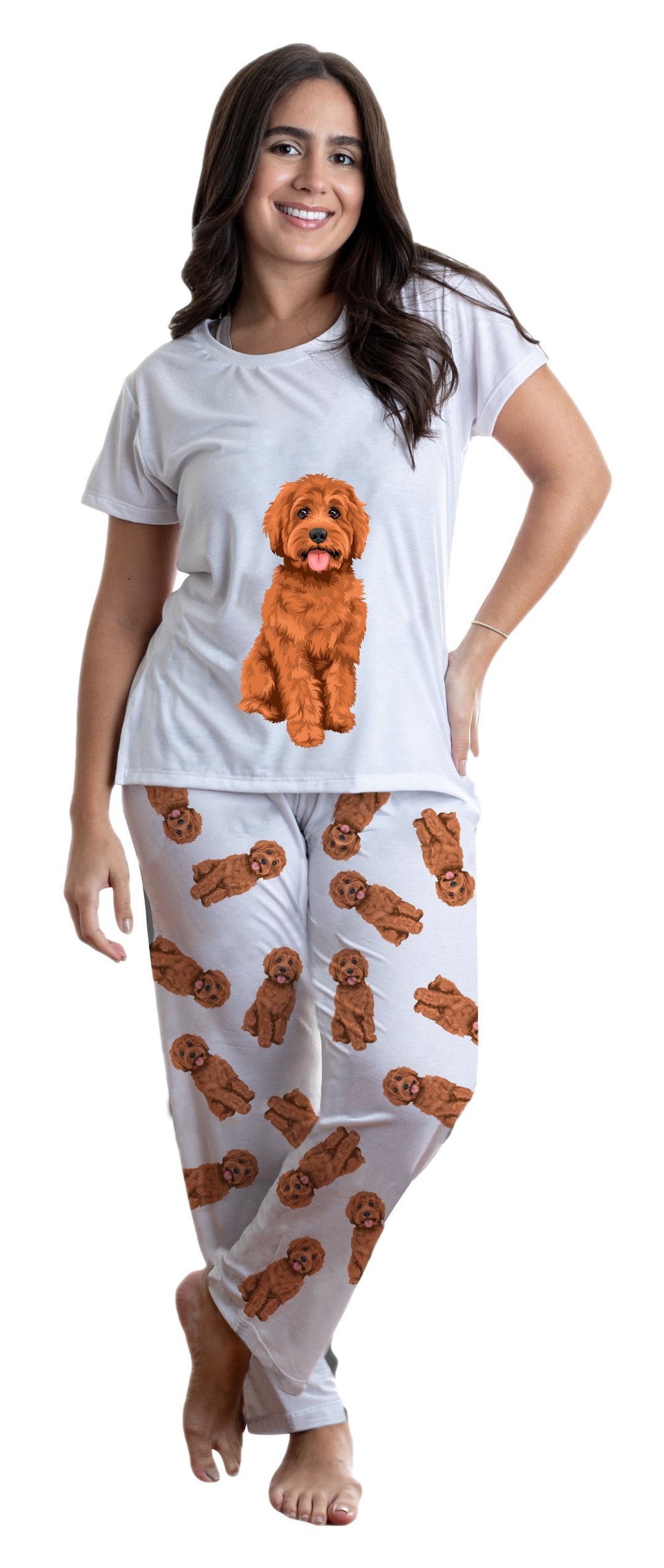 Brown Doodle Pajama Set With Pants for Women Poodle Golden Doodle Gift ...