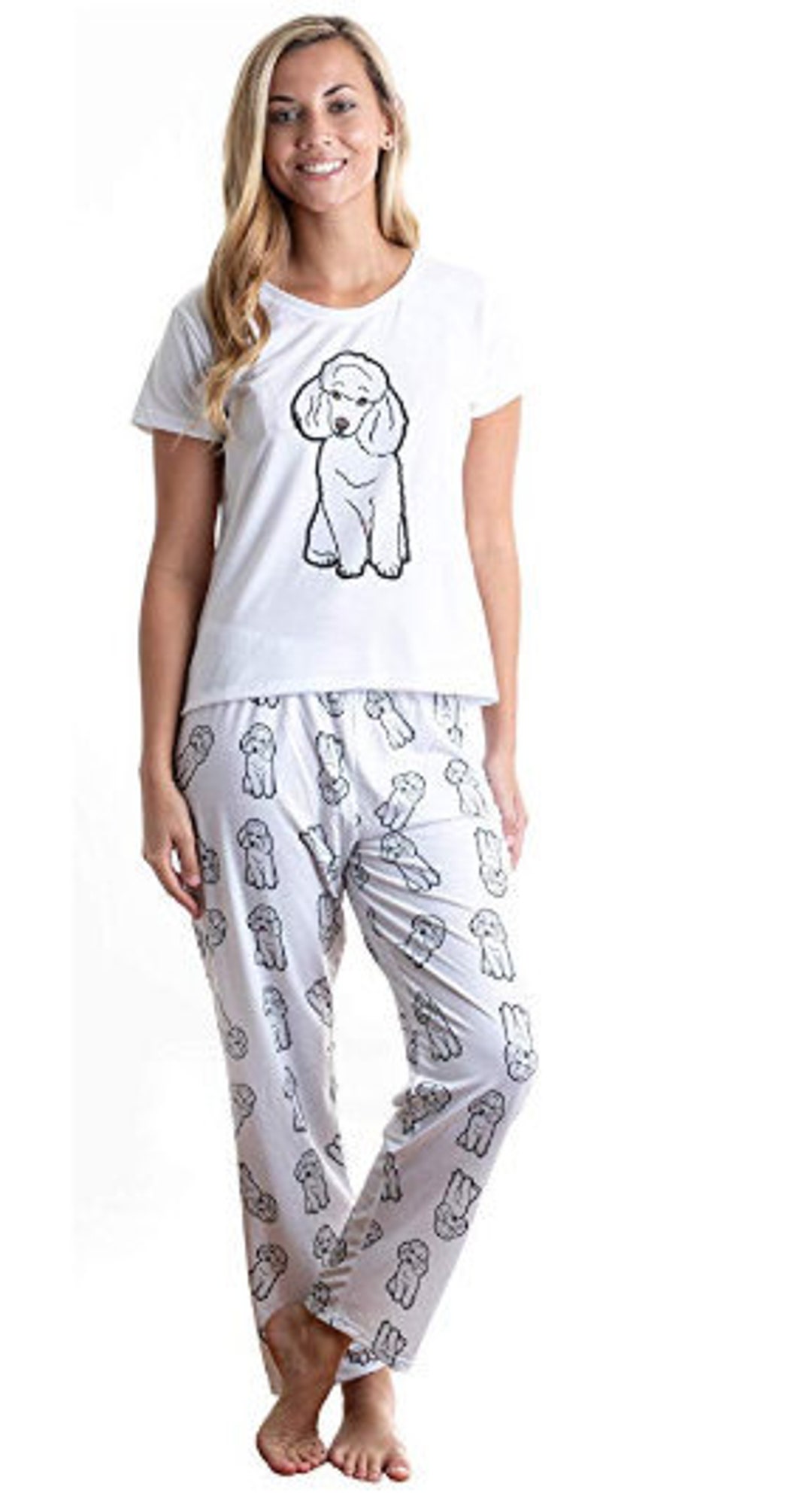White Poodle Pajama Set With Pants for Women, Pjs for Dog Lovers ...