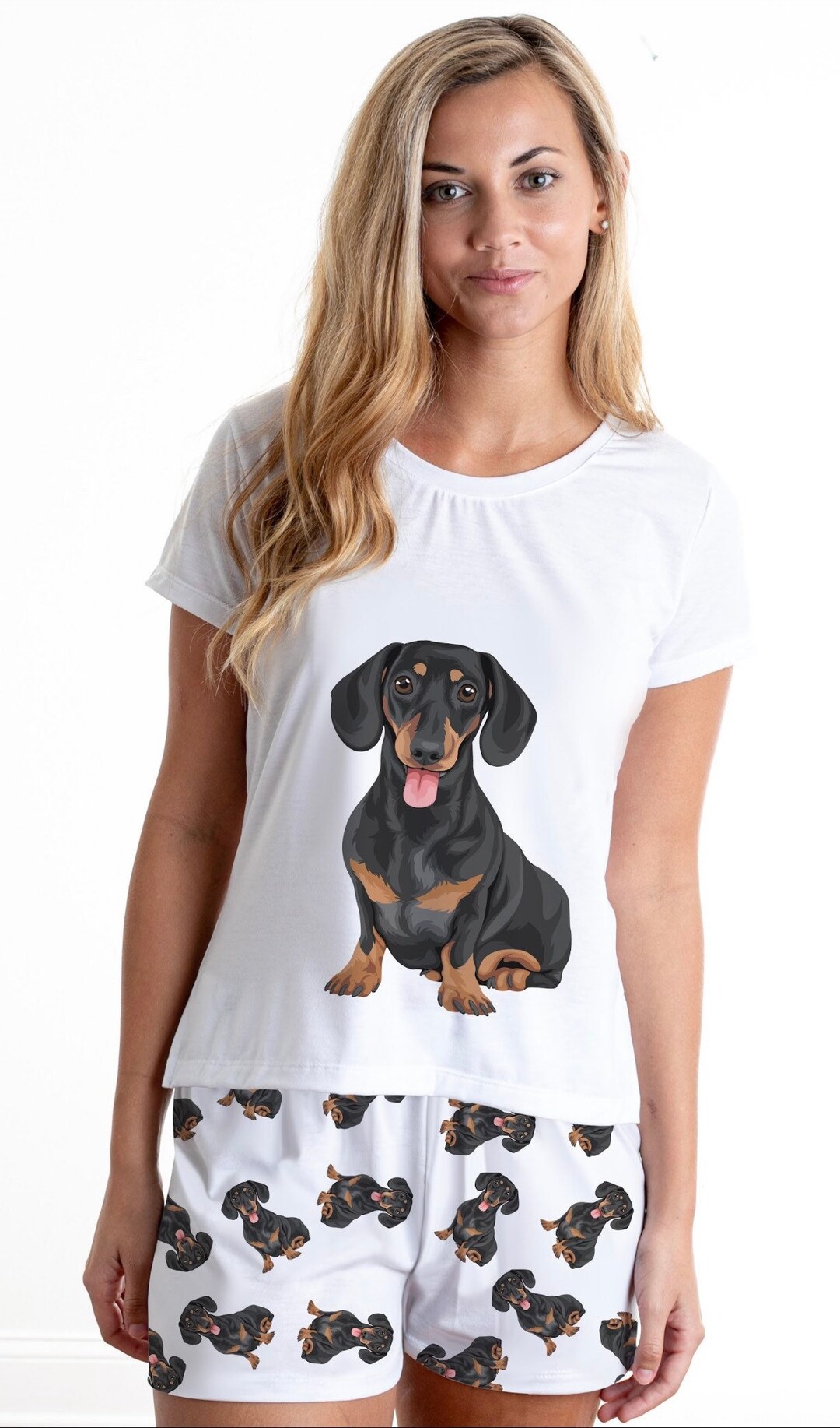 Black Dachshund Wiener Pajama Set With Shorts for Women, Sausage Dog ...