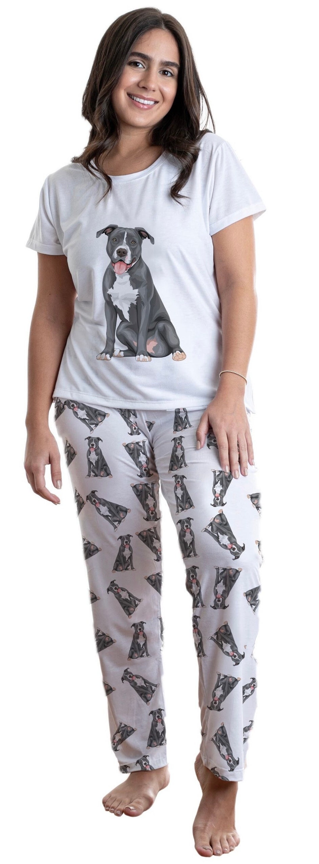 Grey Pitbull Pajama Set With Pants for Women, Pitbul Soft Pjs for Dog ...