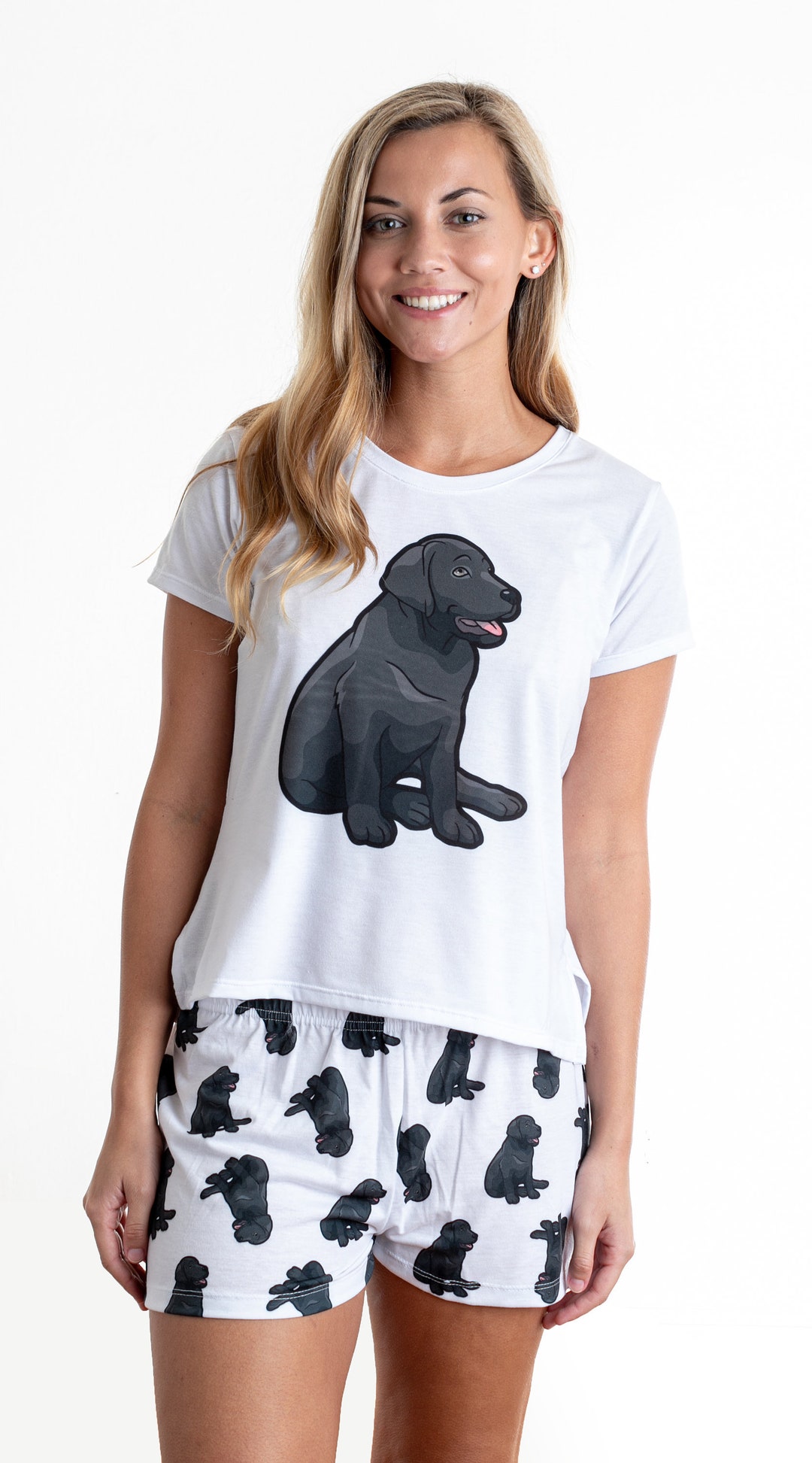 Black Labrador Pajama Set With Shorts for Women, Labrador Pjs, Labrador ...