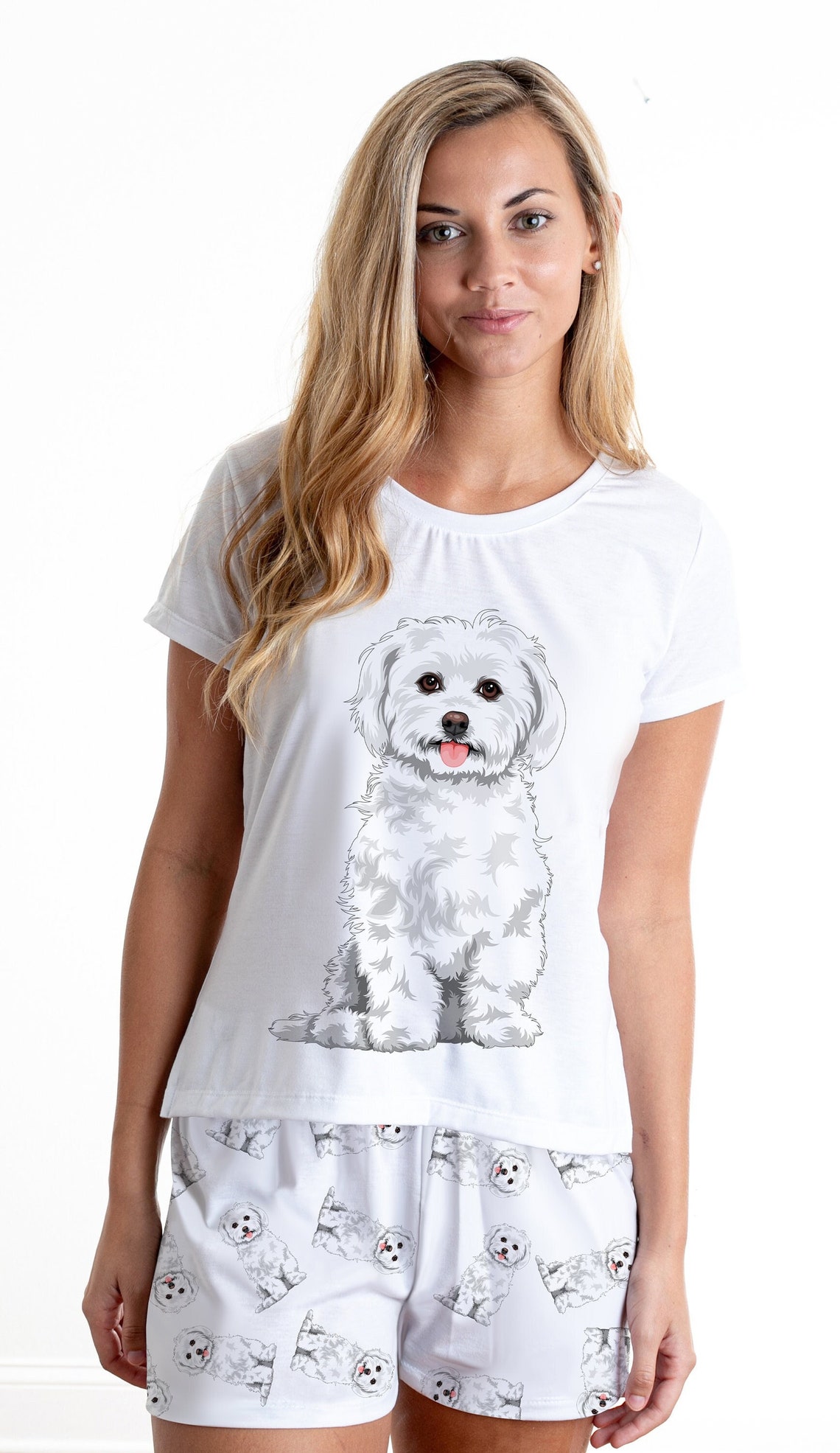 Maltese Pajama Set With Shorts for Women, Maltese Mom Gift Idea ...
