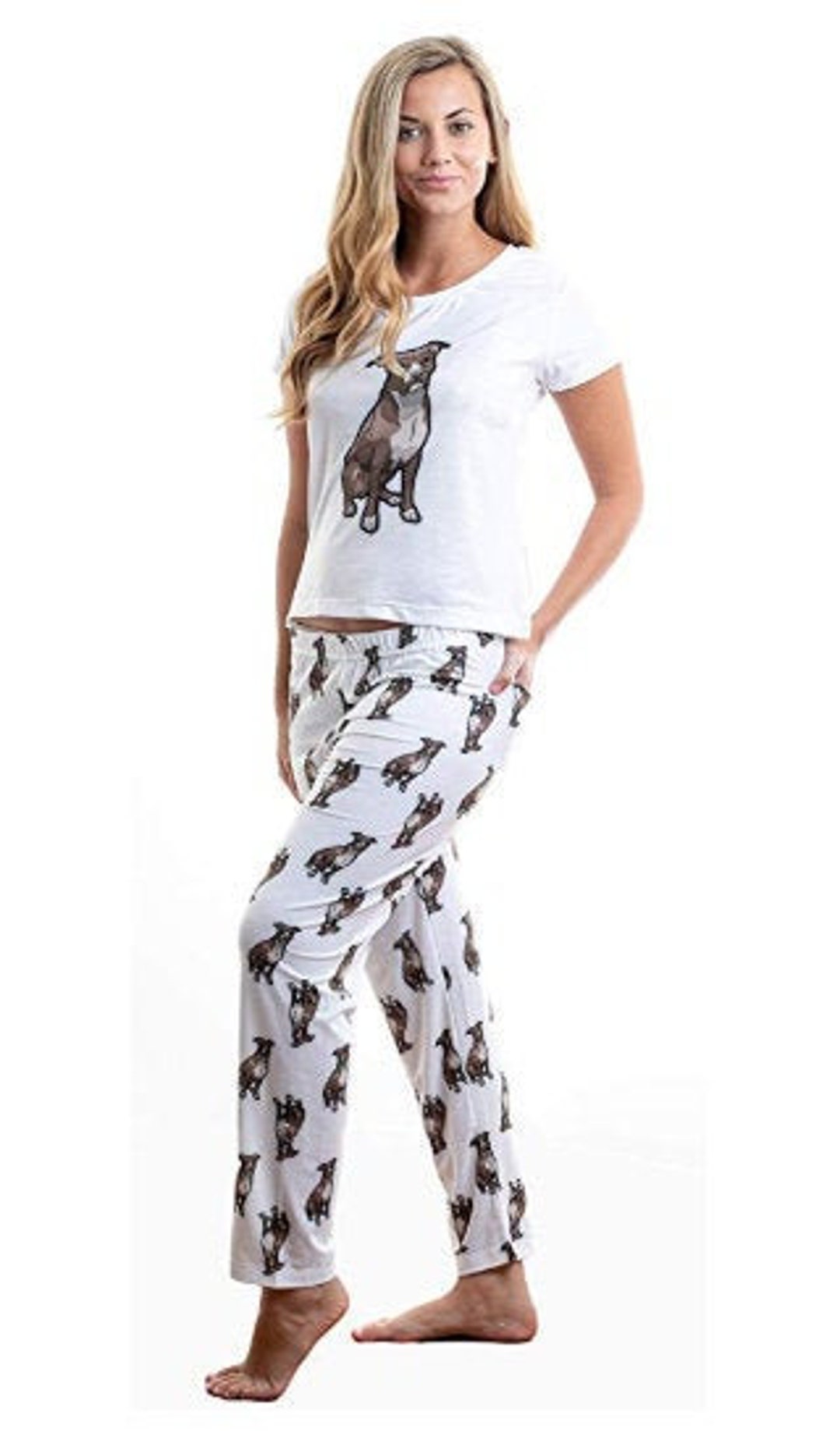 Brown Pitbull Pajama Set With Pants for Women, Pitbul Pjs for Puppy ...