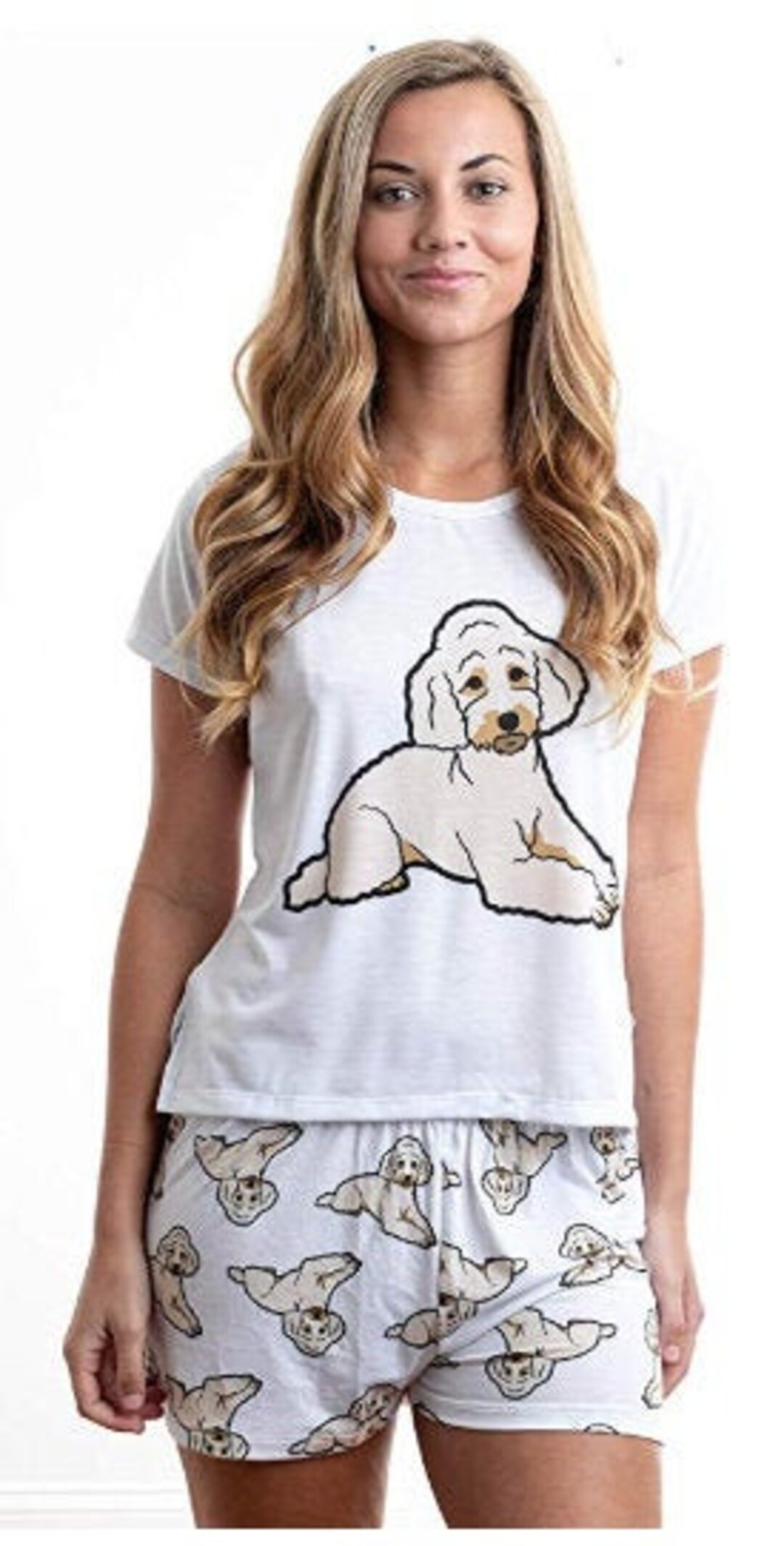 Doodle Beige Pajama Set With Shorts for Women, Doodle Pjs, Poodle Lover ...