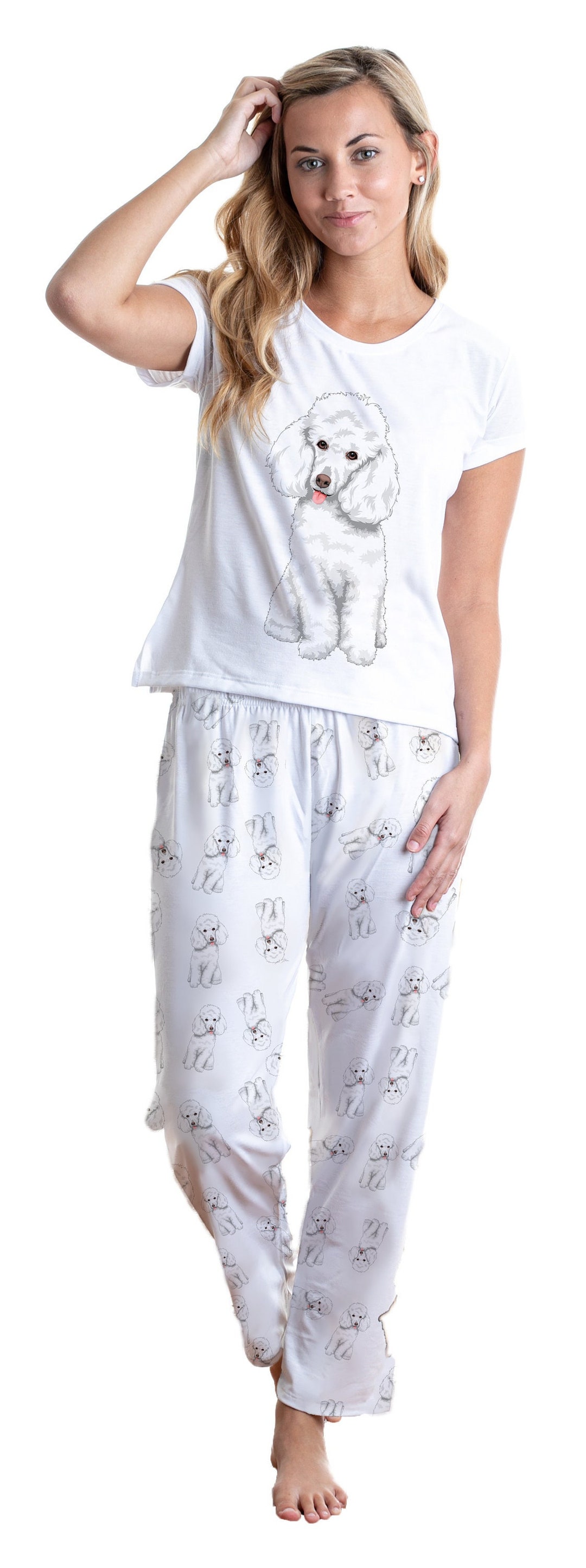 White Poodle Pajama Set With Pants for Women, Poodle Doodle Dog Mom ...