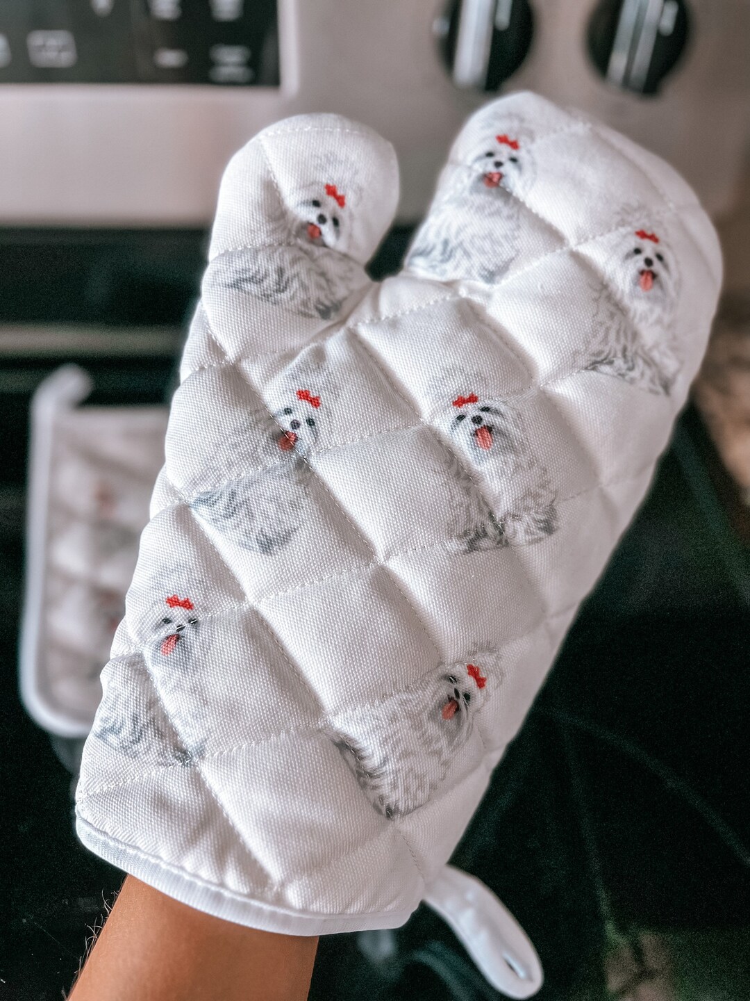 Maltese Kitchen Pot Holder & Oven Mitt Set , Bichon Maltese Gloves, Dog ...