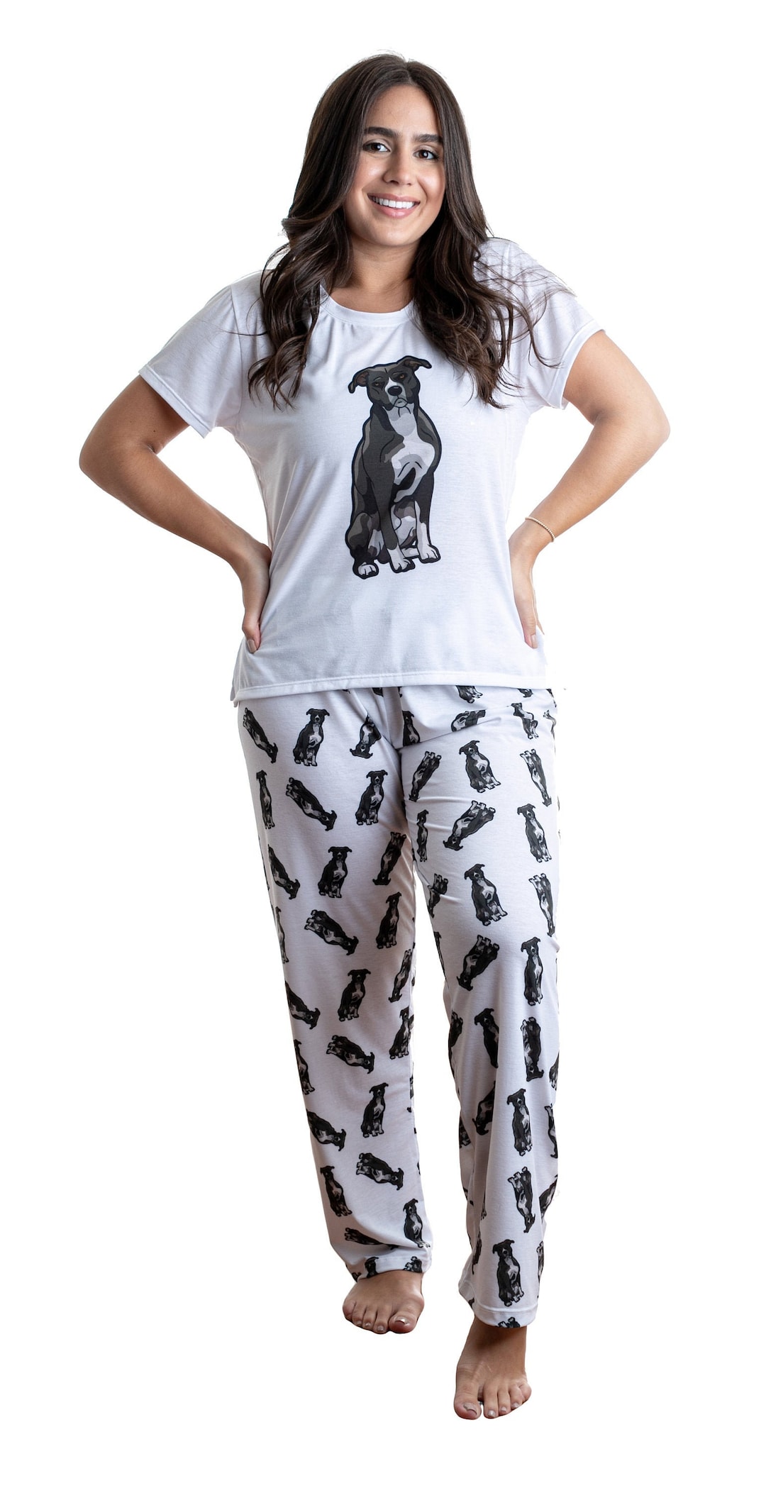 Black Pitbull Pajama Set With Pants for Women, Pittie Pjs for Dog ...