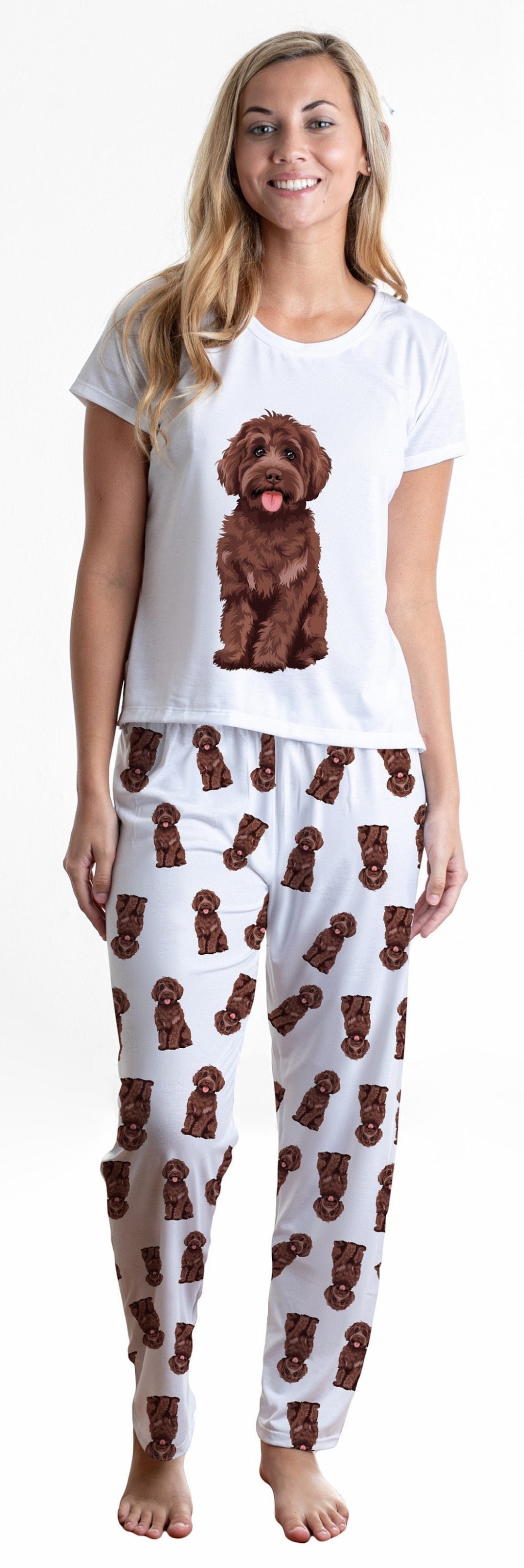 Brown Doodle Pajama Set With Pants for Women, Poodle Golden Doodle Pjs ...