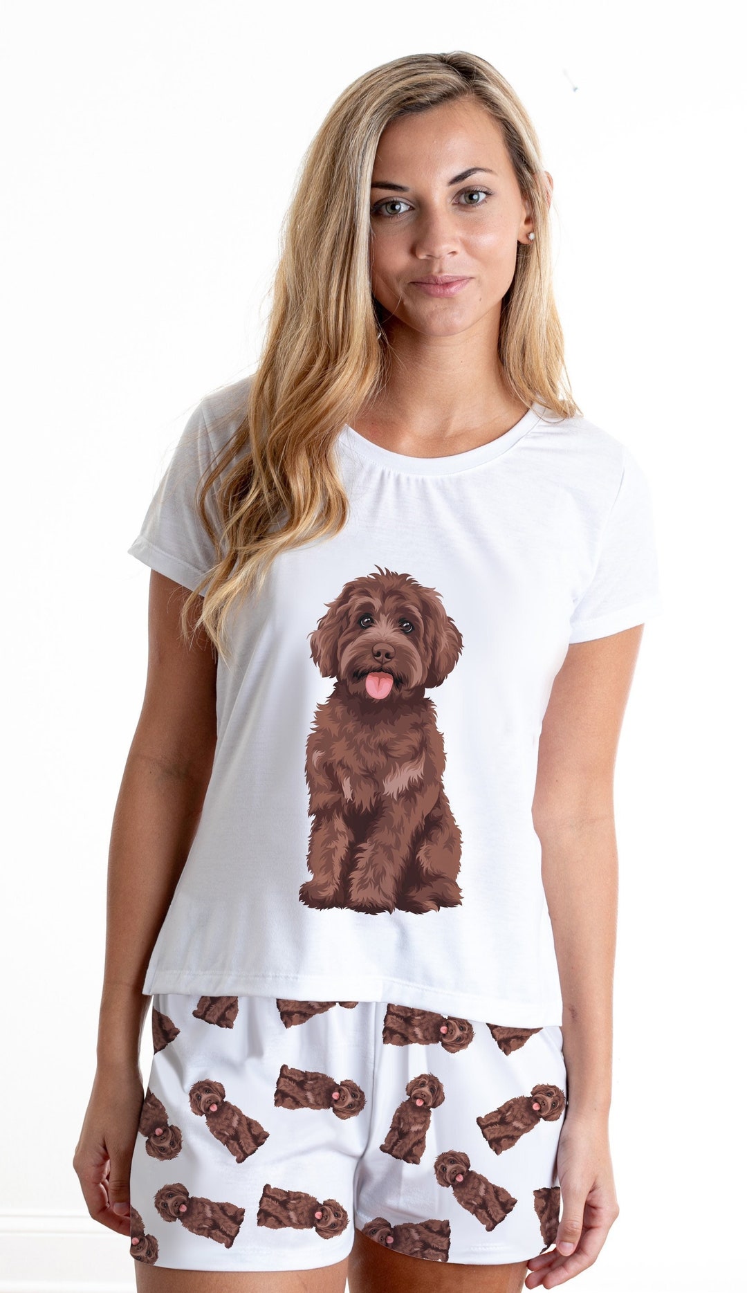 Brown Doodle Pajama Set With Shorts for Women, Poodle Golden Doodle Pjs ...