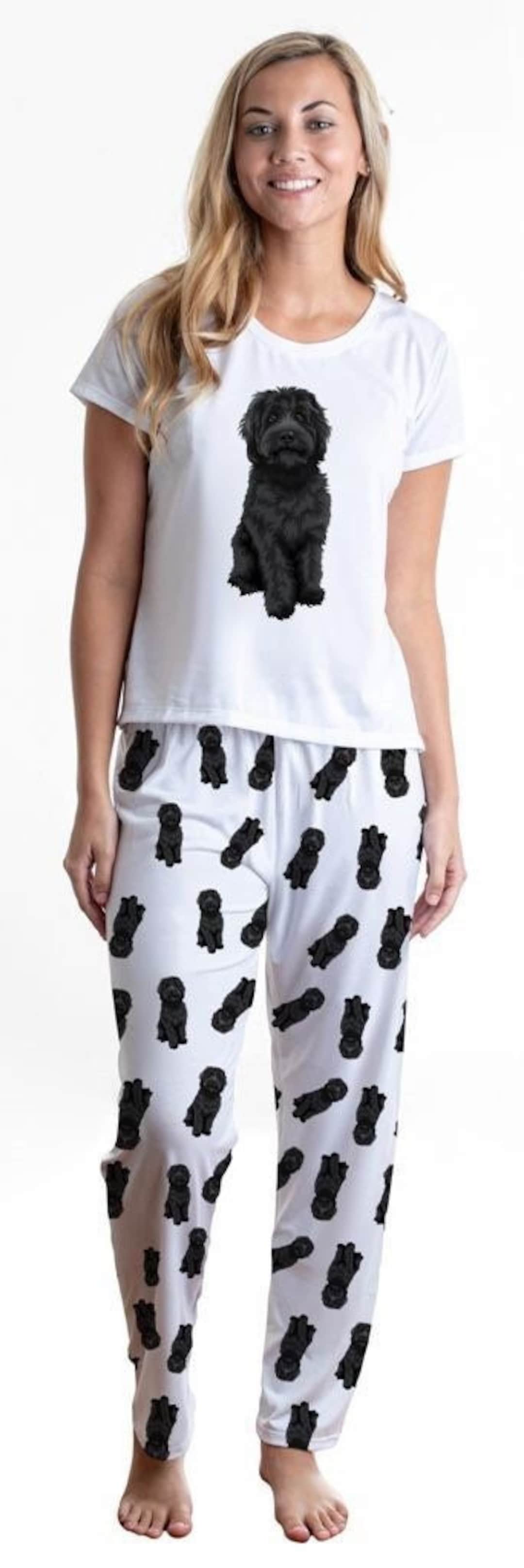 Black Doodle Pajama Set With Pants for Women, Poodle Golden Doodle ...