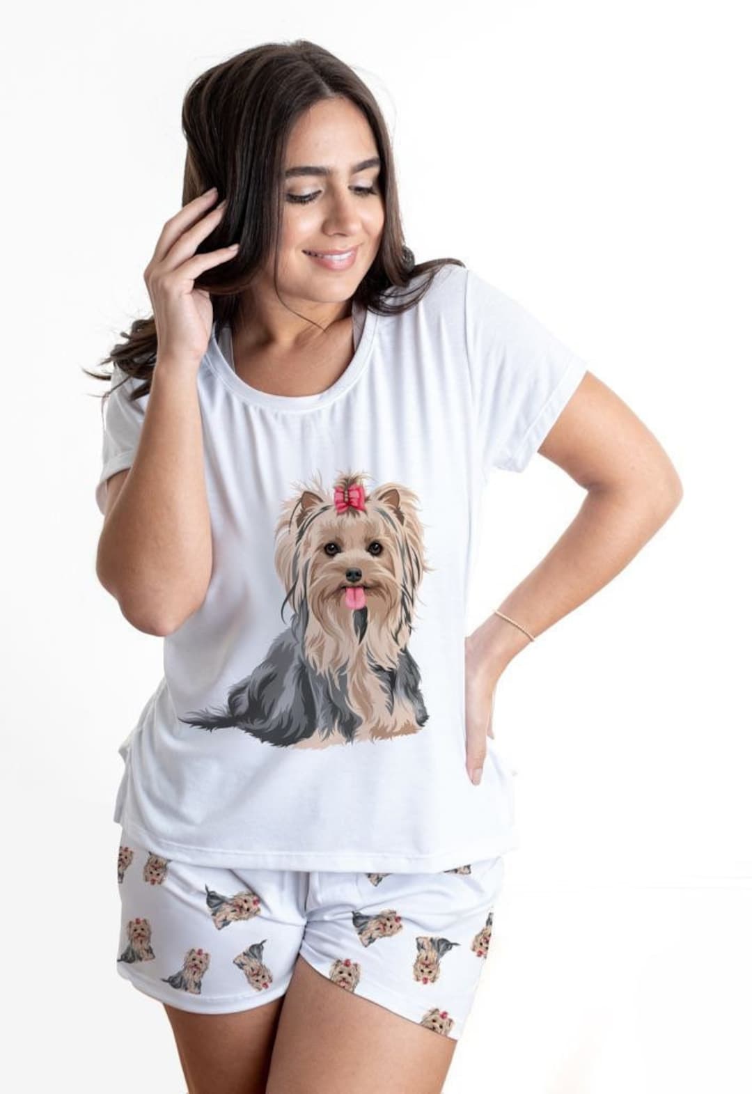 Yorkie Pajama Set With Shorts for Women, Female Yorkshire Terrier ...