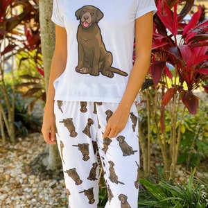 Chocolate Labrador Pajama Set With Pants for Women, Choco Labrador Pjs ...