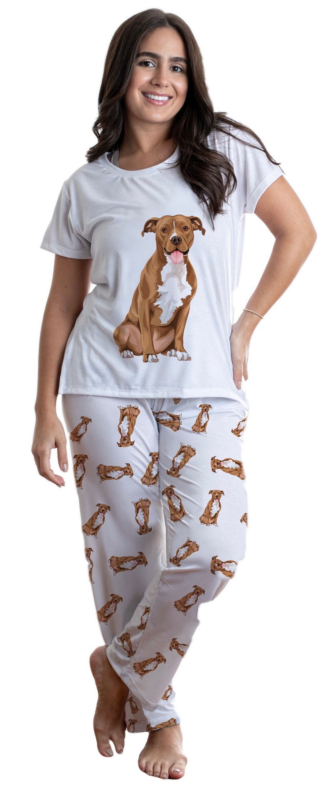 Brown Pitbull Pajama Set With Pants for Women, Pitbul Pjs for Dog Lover ...