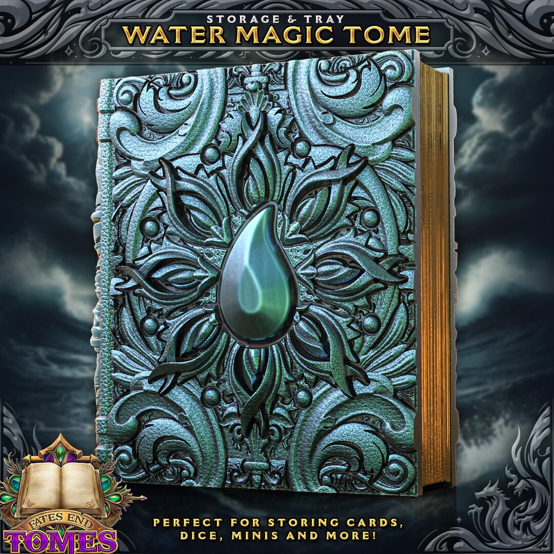 Water Magic Tome Dice Rolling Tray & Storage Fates End Fantasy Dnd RPG ...