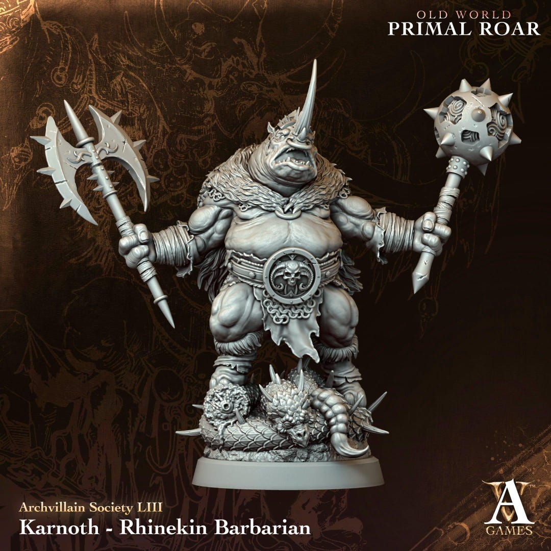 Karnoth - Rhinekin Barbarian | Archvillain Games | Old World Primal ...