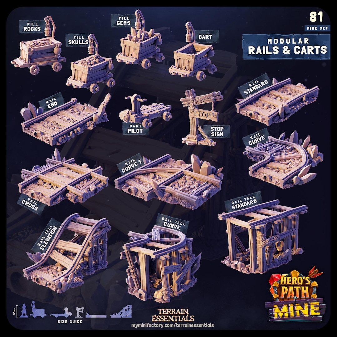 Modular Rails and Carts | Terrain Essentials by Cast N Play | Mine ...