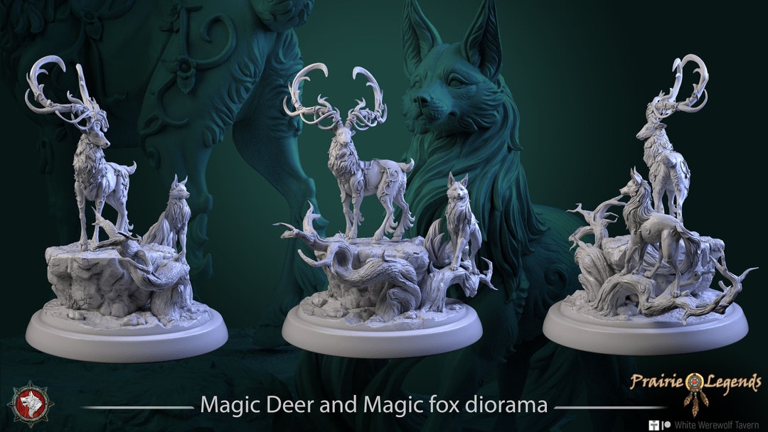 Magic Deer & Magic Fox Diorama White Werewolf Tavern Prairie Legengs 3D ...