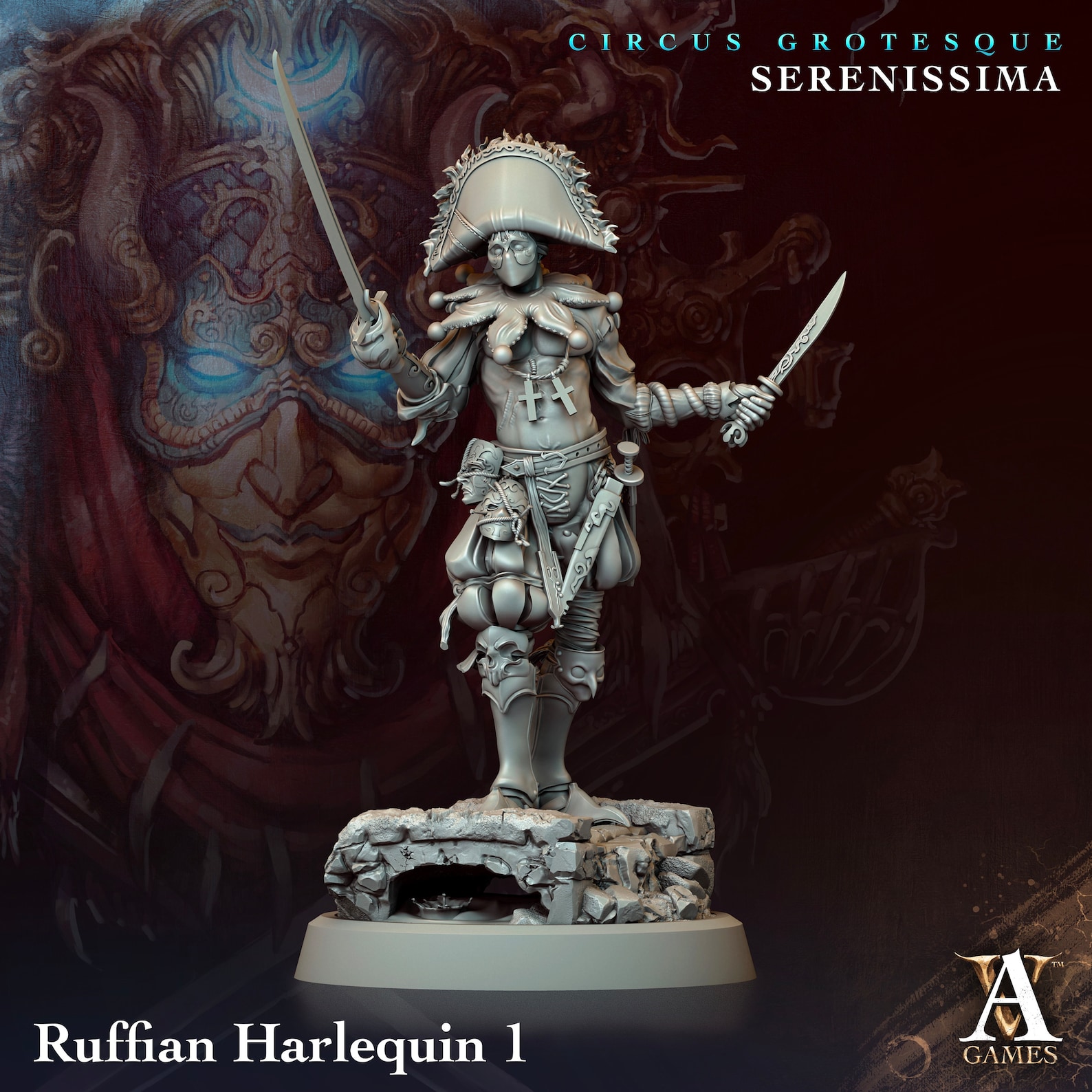 Ruffian Harlequin Archvillain Games Circus Grotesque Serenissima RESIN ...