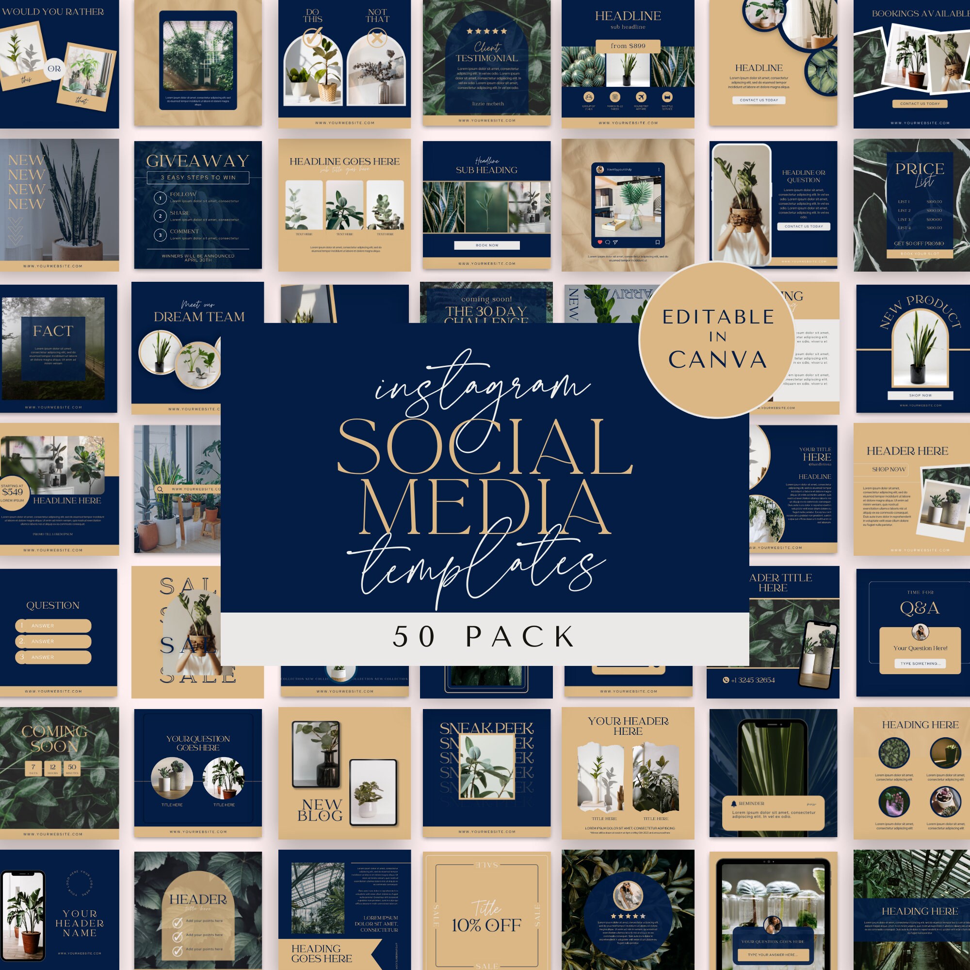 Navy and Gold Instagram Post Templates for Canva, Luxury Aesthetic ...