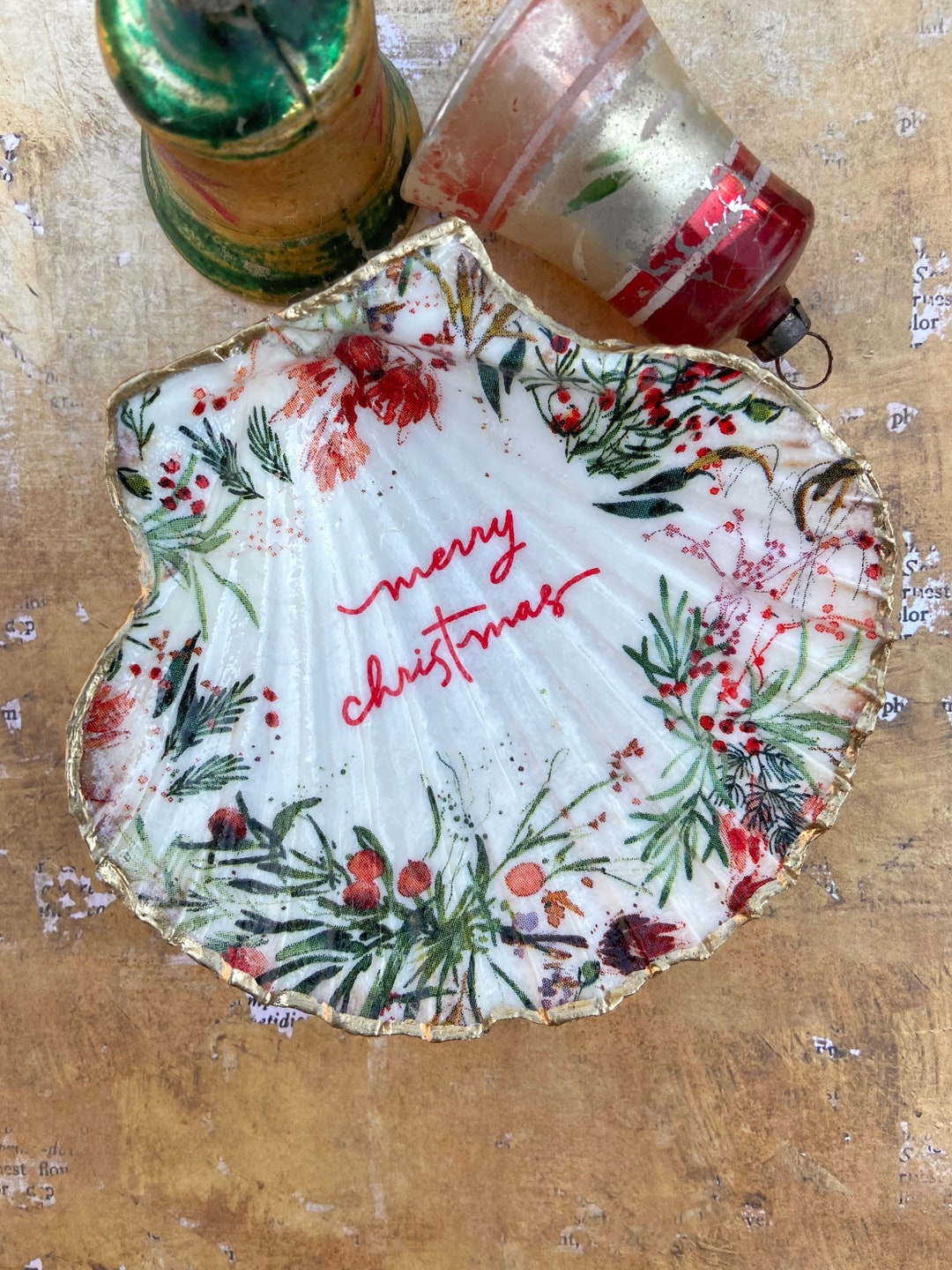 Merry Christmas Shell Dish - Etsy