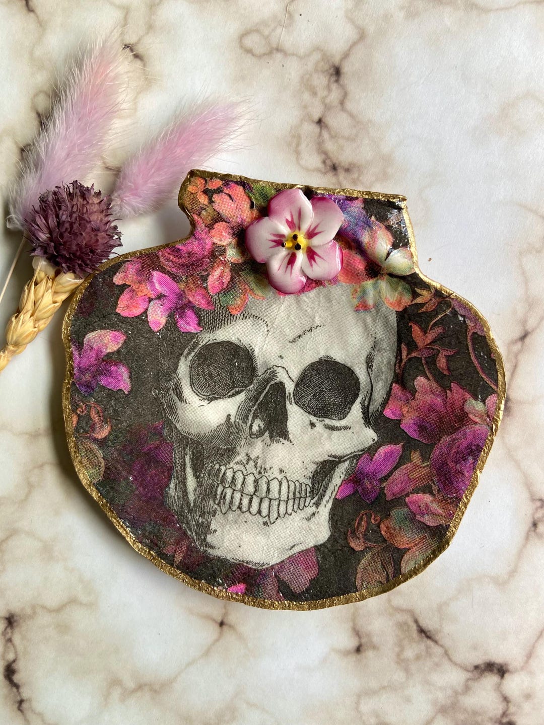 Floral Skull Shell Dish - Etsy