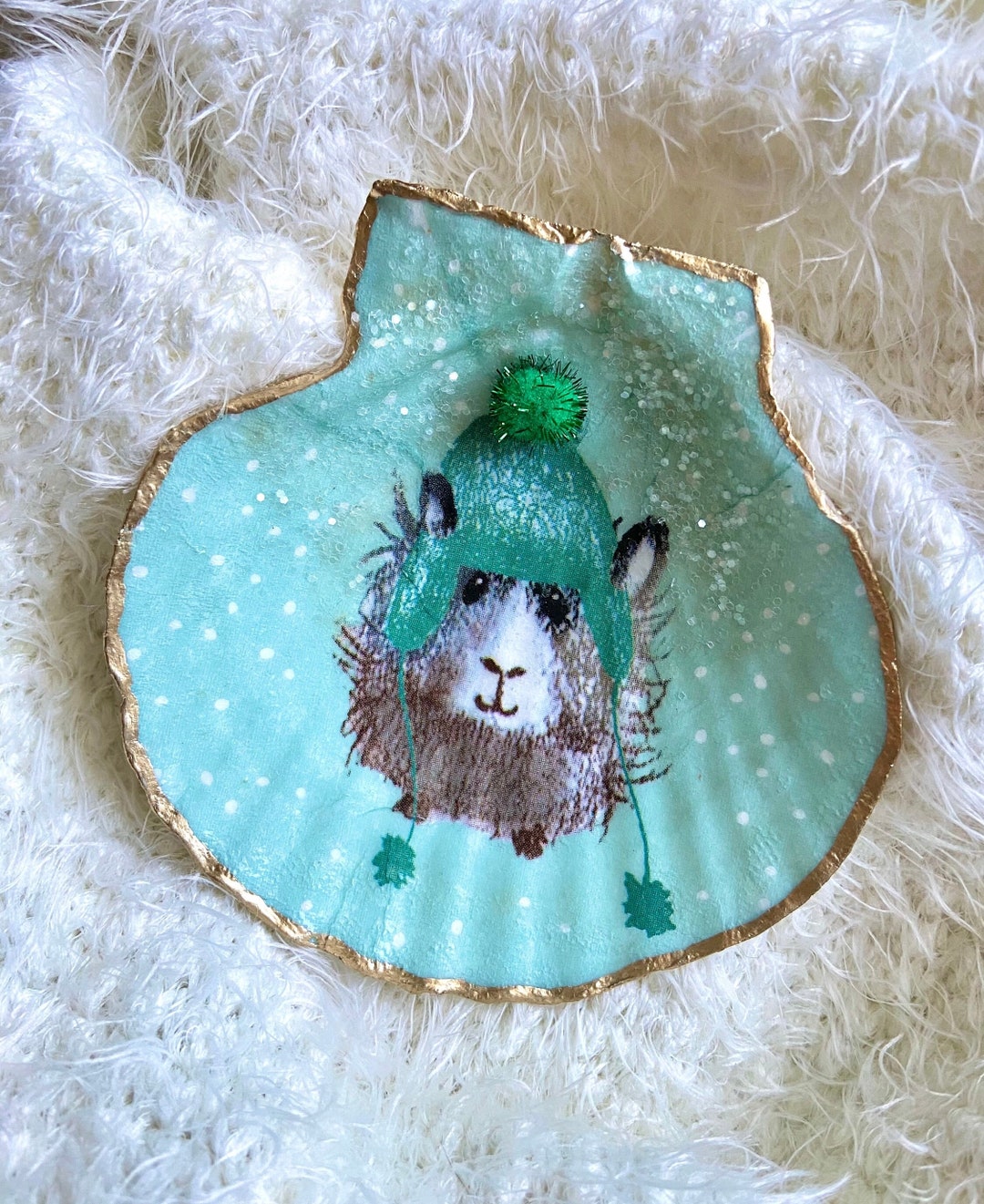 Green Hat Guinea Pig Shell Dish - Etsy