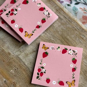Pink Strawberry Sticky Notes, Cute Stationery, Summer Sticky Notes ...