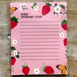 Pink Strawberry Notepad, Cute Stationery, Berry Important Things to Do, Summer Stationery, Berry ...