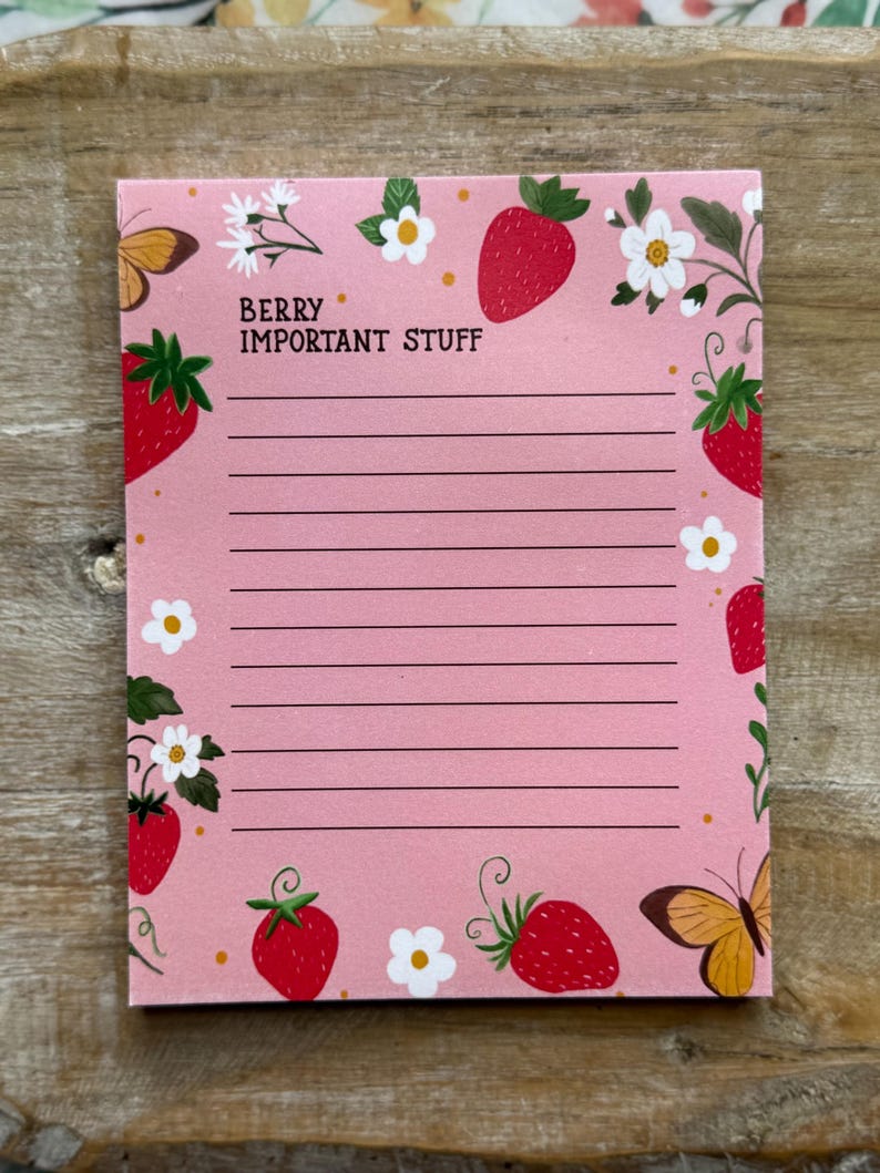 Pink Strawberry Notepad, Cute Stationery, Berry Important Things to Do ...