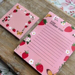 Pink Strawberry Notepad, Cute Stationery, Berry Important Things to Do, Summer Stationery, Berry ...
