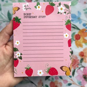 Pink Strawberry Notepad, Cute Stationery, Berry Important Things to Do ...