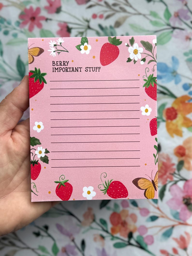 Pink Strawberry Notepad, Cute Stationery, Berry Important Things to Do ...