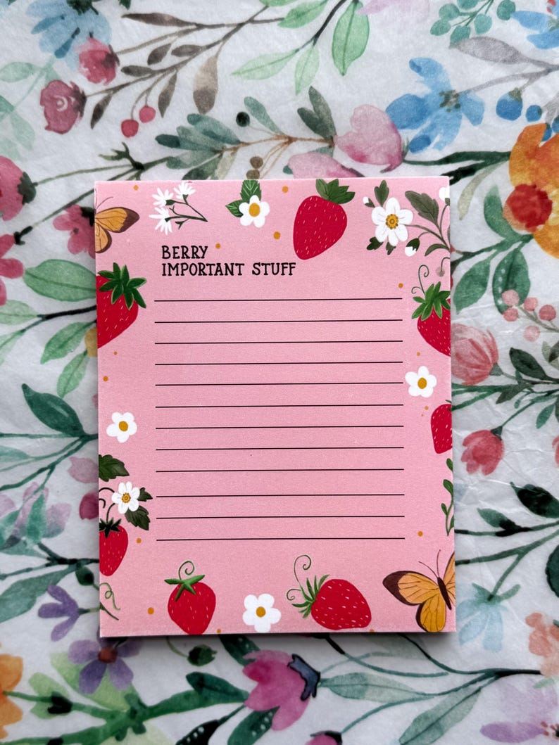 Pink Strawberry Notepad, Cute Stationery, Berry Important Things to Do ...