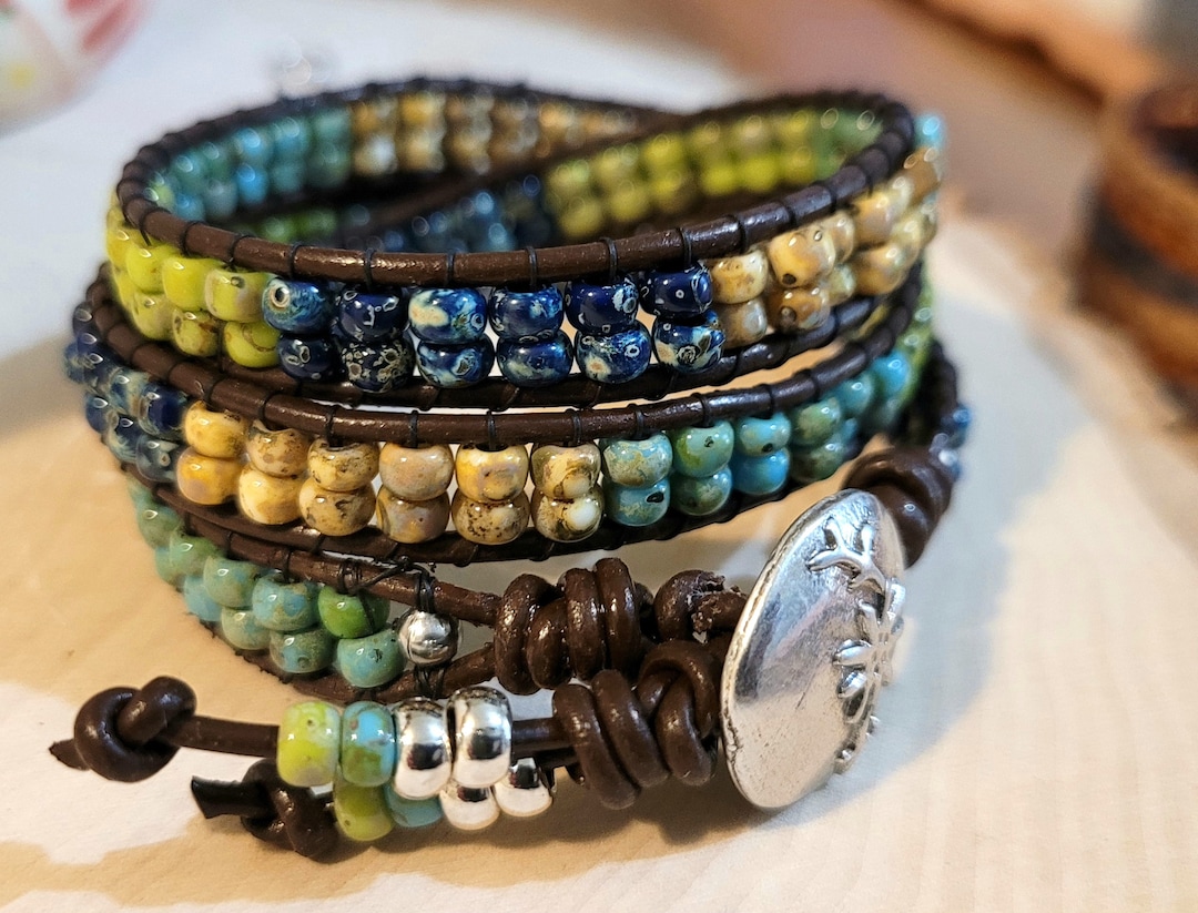 Handmade Multicolor Boho Leather and Bead Wrap Bracelet Made With ...
