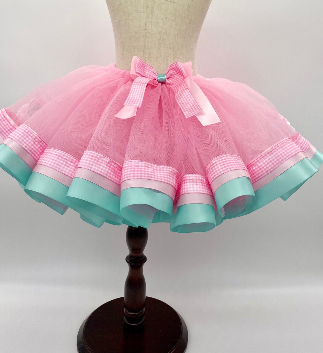 Country Girl Birthday Tutu: Pink Aqua Gingham Ribbon Skirt - Etsy