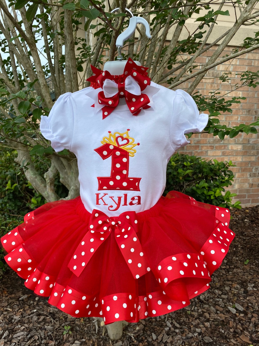 Red and White Outfit, Birthday Number Set, Red and White Polka Dot Tutu ...