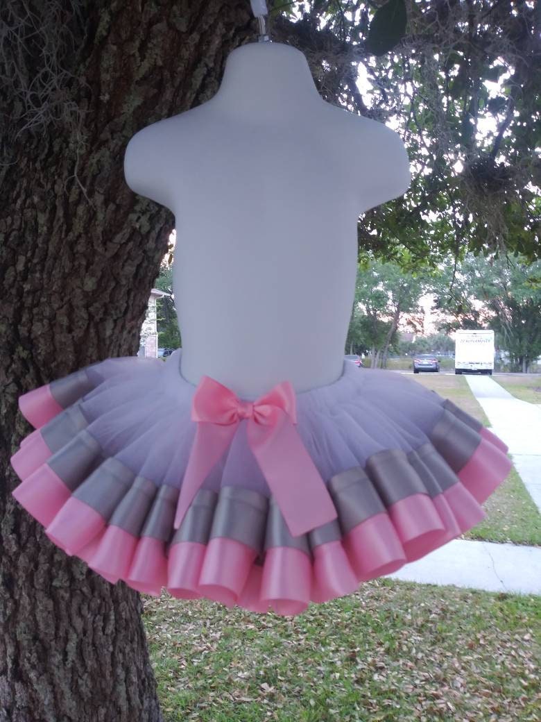 Tutu blanco con cintas rosa fuerte y gris de princesa primer | Etsy