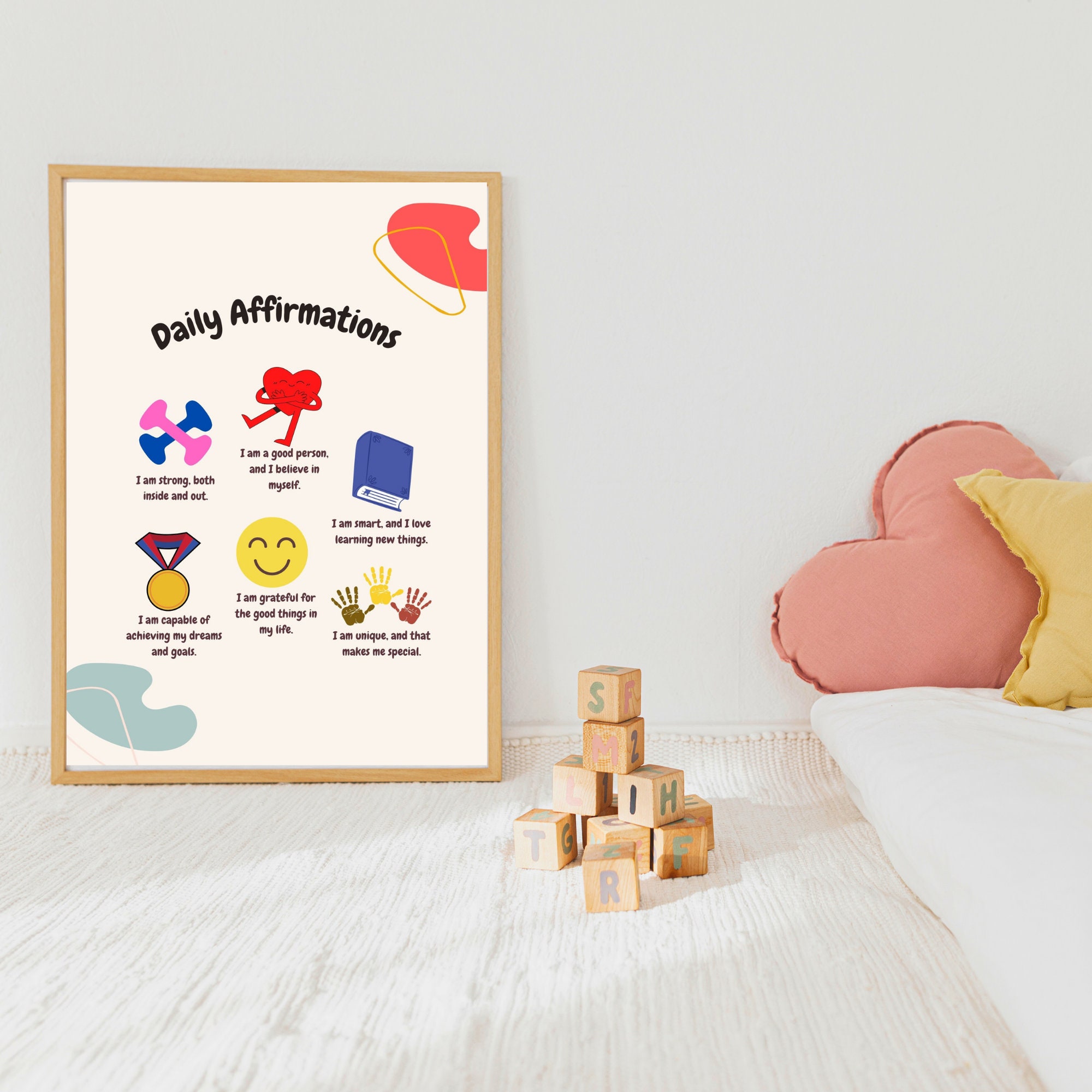 Kid's Daily Affirmations, Educational Wall Art, Kids Room Decor ...