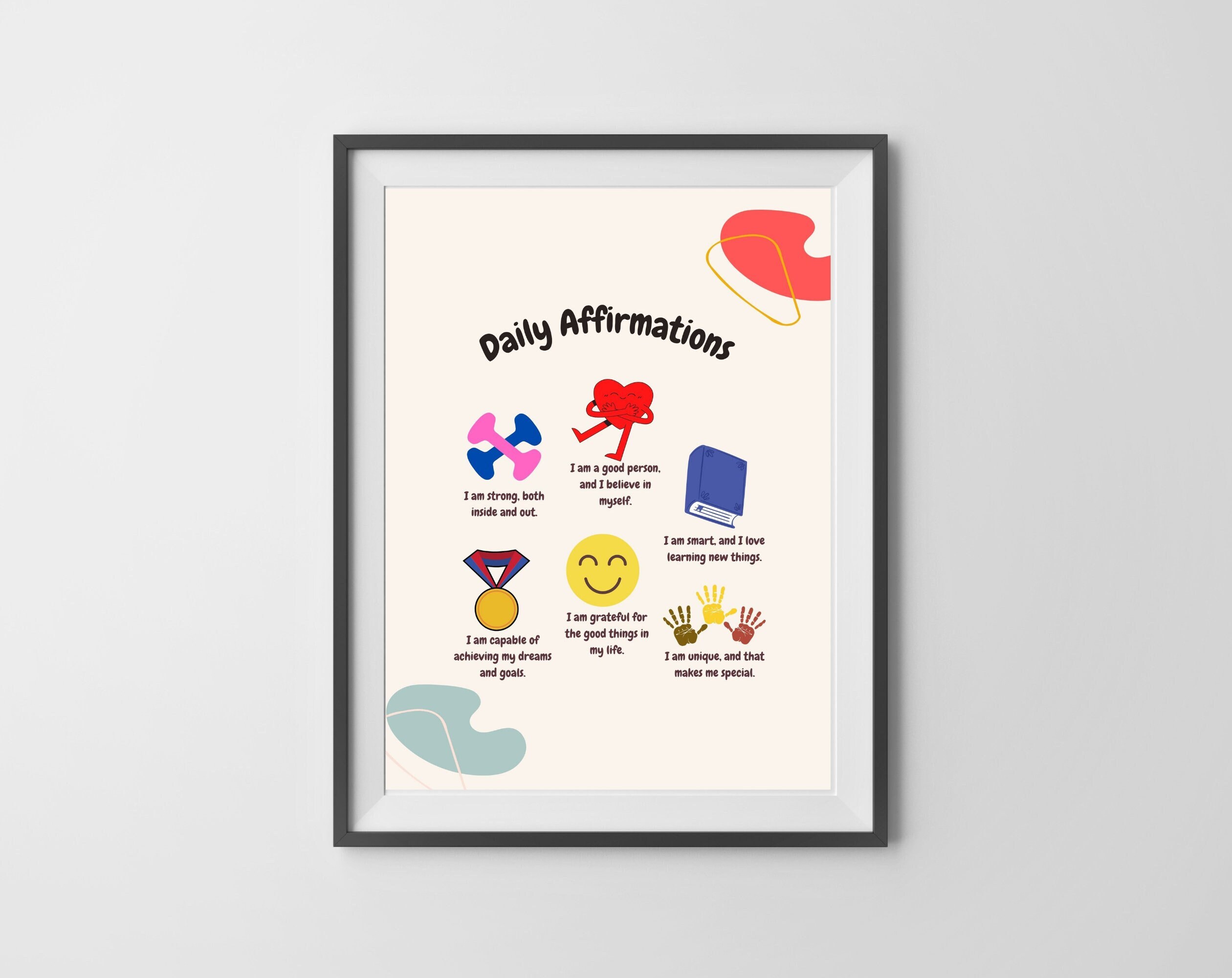 Kid's Daily Affirmations, Educational Wall Art, Kids Room Decor ...