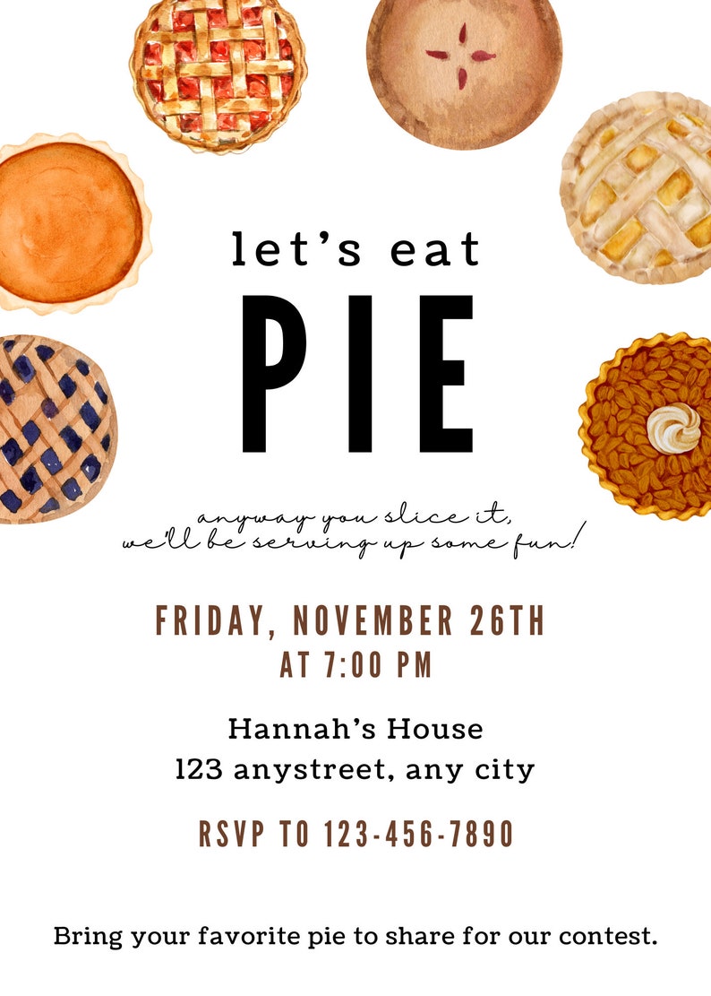 Let's Eat Pie Editable Invitation - Etsy