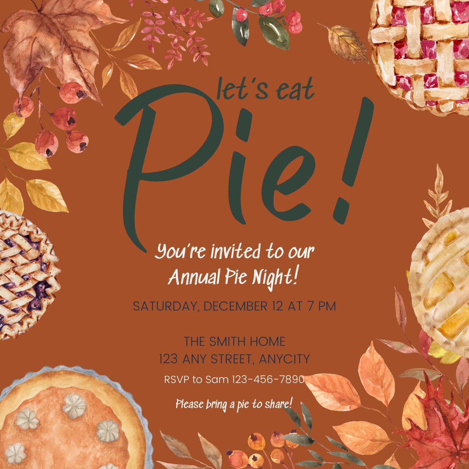 Let's Eat Pie Editable Invitation - Etsy