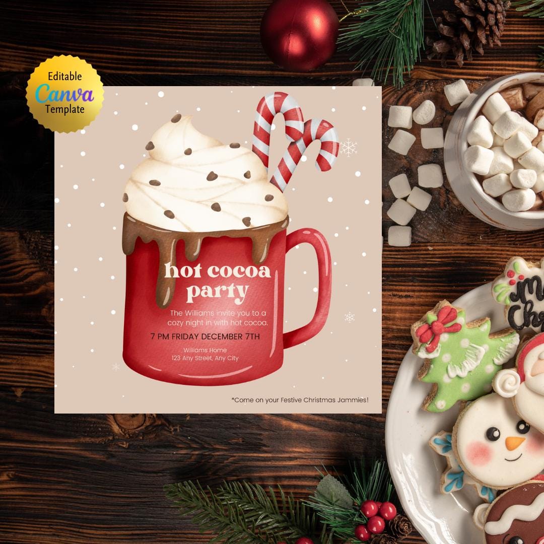 Hot Cocoa Party Invitation | Editable Canva Template | Winter Party ...