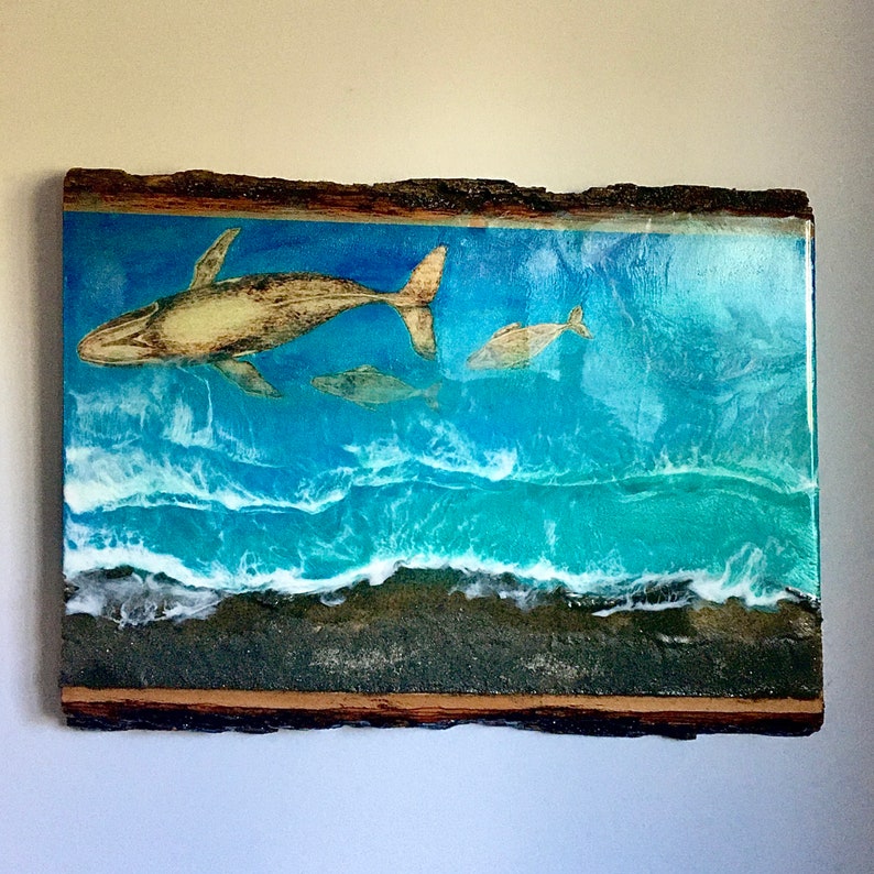 Hand Engraved Whales, Resin Ocean Wall Art, With Live Edge Wood - Etsy
