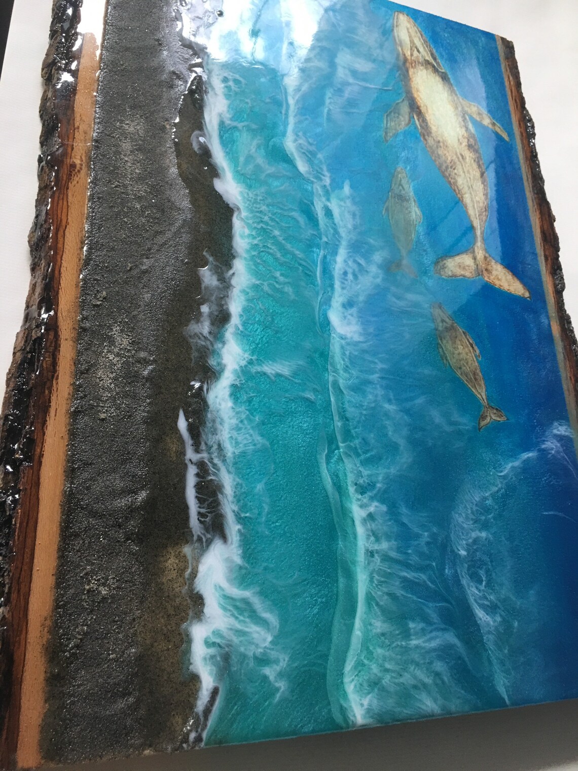 Hand Engraved Whales, Resin Ocean Wall Art, With Live Edge Wood - Etsy