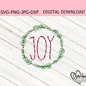 Joy Svg, Png, Jpg, Dxf, Joy Christmas Wreath Svg, Christmas Svg ...