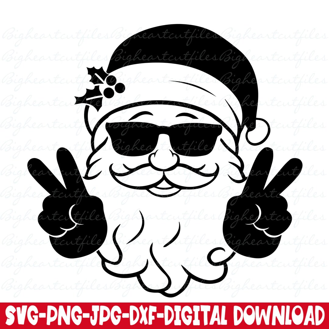 Retro Santa Peace Sign Svg Png Jpg Dxf Santa Christmas Silhouette and ...