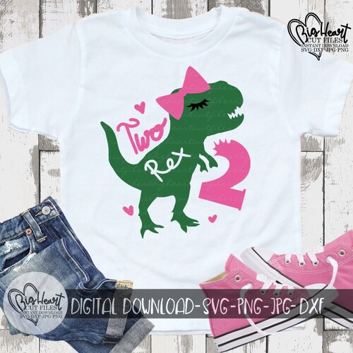 2 Rex SVG Girl Two Rex Dinosaur Birthday Svg Clipart 2nd - Etsy
