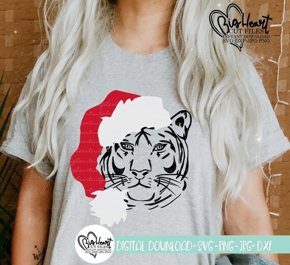 Christmas Tiger Svg Png Jpg Dxf Tiger With Santa Hat Svg | Etsy