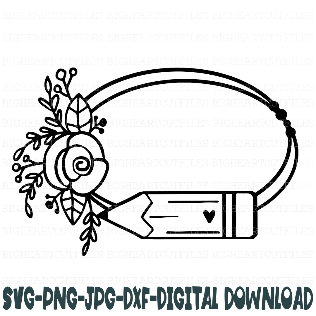 Teacher Monogram Frame Svg, Png, Jpg, Dxf, Teacher Cut File, Pencil Svg ...