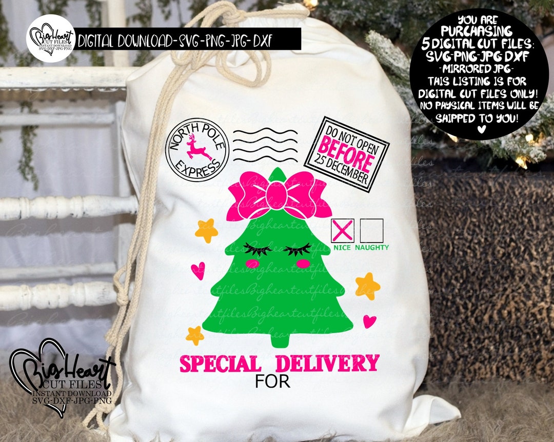 Girl Christmas Tree Santa Sack Svg, Png, Jpg, Dxf, Santa Bag Svg Design ...